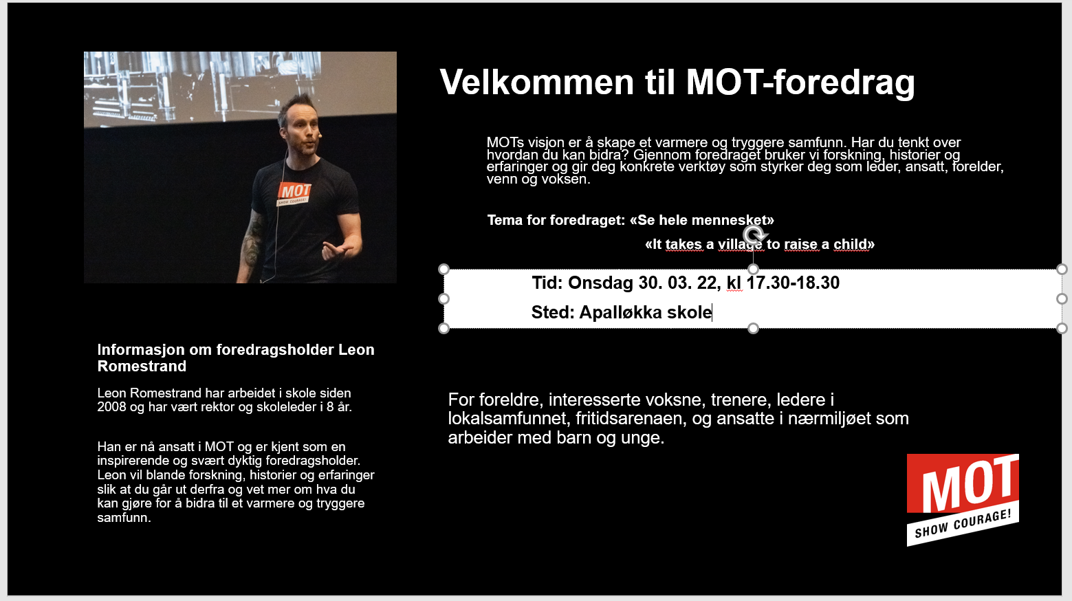 Mot Foredrag For Foresatte Naboer Og Venner Av Apalløkka Skole